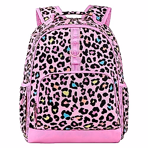 Choco Mocha Cheetah Backpack for Girls Pre-K Backpack for Girls Preschool Backpack for Kids Backpacks for Girls 15 inch Backpack Girls Leopard Bookbag School Bag 3-5 4-6 with Chest Strap Pink