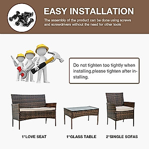 Patio Furniture 4 Pieces Outdoor Indoor Use Rattan Chairs Wicker Conversation Sets for Backyard Lawn Porch Garden Balcony,Brown