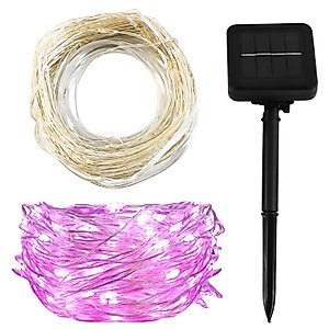 YiShine 200 LED Solar Wire Lights 72FT String Fairy Lights with 8 Modes Outdoor Waterproof Pink Lights for Home Garden Patio Wedding and Party Bright Light Festival Decoration