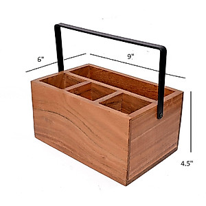 NIRMAN Acacia Silverware Flatware Organizers with Handle for Farmhouse Kitchen Decor, Countertop Organizer and Cookware Storage (9" x 6" x 4.5")