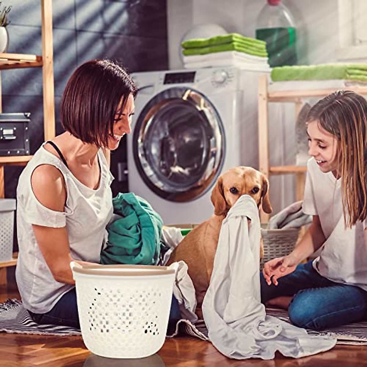 Plastic Laundry Basket Laundry Hamper Reusable Plastic Clothing Basket with Handles Dirty Clothes Storage Organizer for Sundries Throws Pillows Towels Dirty Clothes Hamper