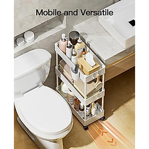 Pipishell Bathroom Cart, 2 Pack Slim Storage Cart Organizer with Hanging Cups & Hooks, Rolling for Bathroom, Laundry Room, Kitchen, Set of 2, PIUC07WK2