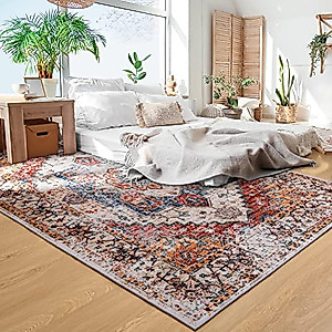 YJ.GWL Area Rug 4x6, Washable Bedroom Rug, Soft Accent Rugs for Living Room Entryway Dining Room, Non-Slip Non-Shedding Low-Pile Floor Carpet, Orange