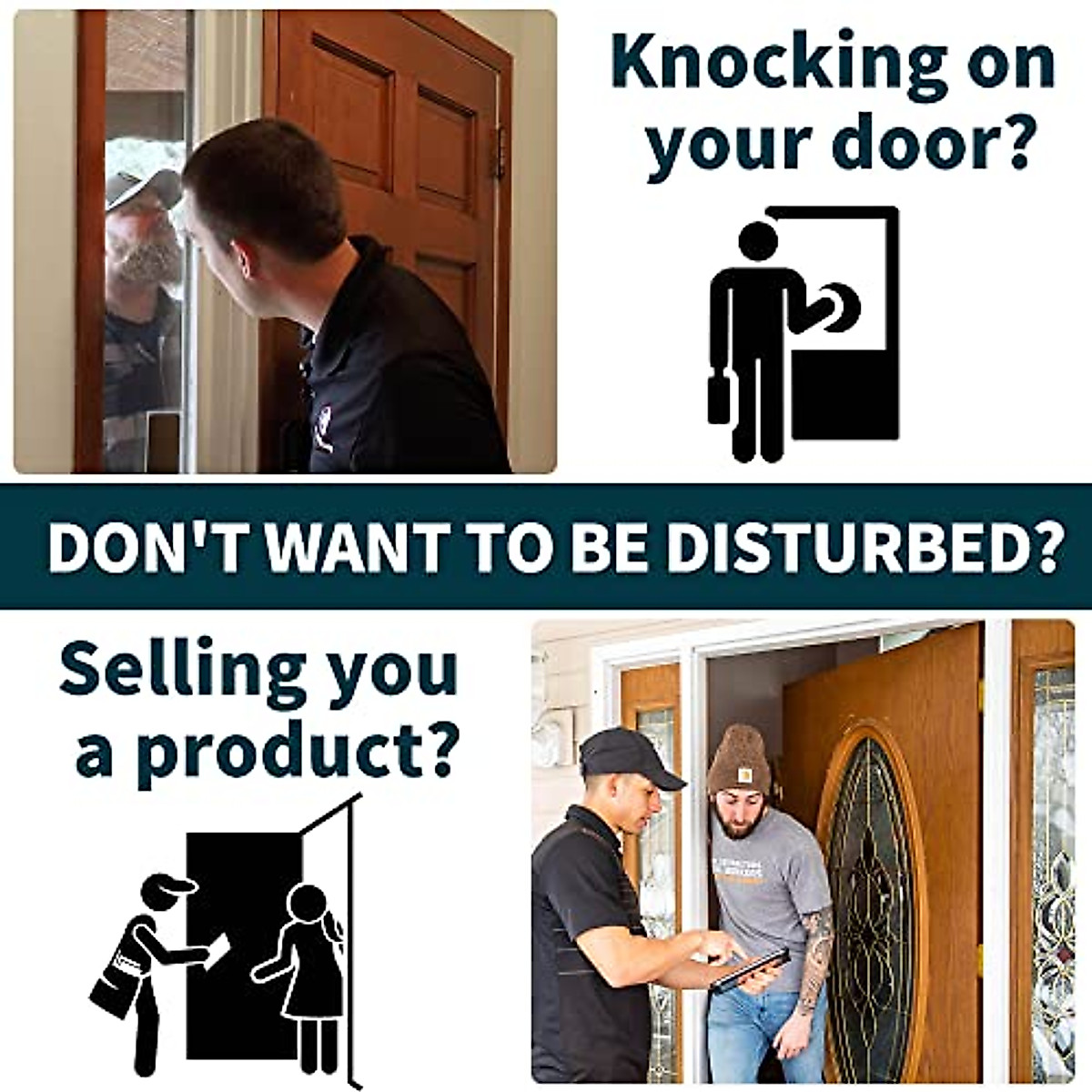 No Soliciting Sign for House (with Strong Adhesive Tape), 8.2" x 2.4" Premium Durable No Soliciting Signs for Home, No Solicitation Signs for Front Door/Wall/Window, Clear and Easy to Read