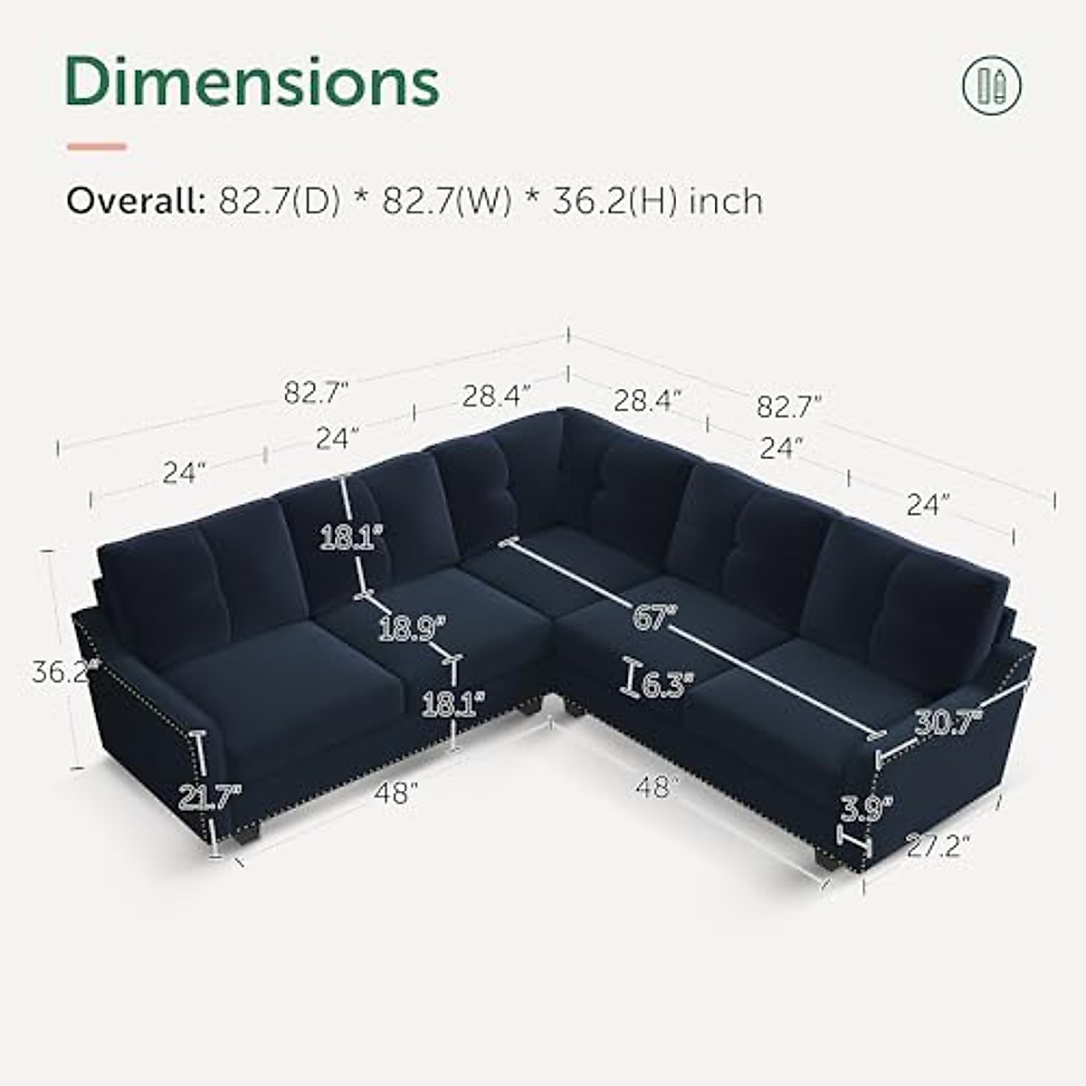 HONBAY Convertible Sectional Sofa L Shaped Couch for Small Apartment Reversible Sectional Couch for Living Room,Velvet Dark Blue