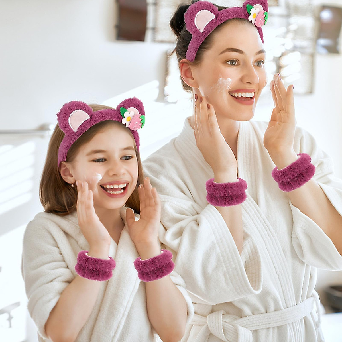 CAVETEE 3 Piece Cute Headband Set for Women - Elastic Makeup, Skincare, and Spa Headband with Wristband