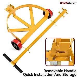 YITAMOTOR 55 Gallon Drum Dolly, 1200lbs Capacity Drum Cart, Oil Drum Cart with Bung Wrench Handle and Poly-on-Steel Wheels, Keg Dolly, Low Profile, Yellow