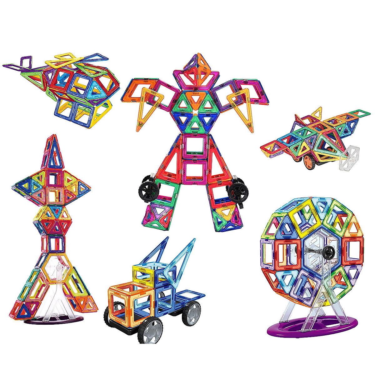 Dreambuilder Toy 162 Pieces 2nd Generation Magnetic Tiles Magnet Building Blocks with car Set and Educational Cards, Super Large Building Blocks Game Set