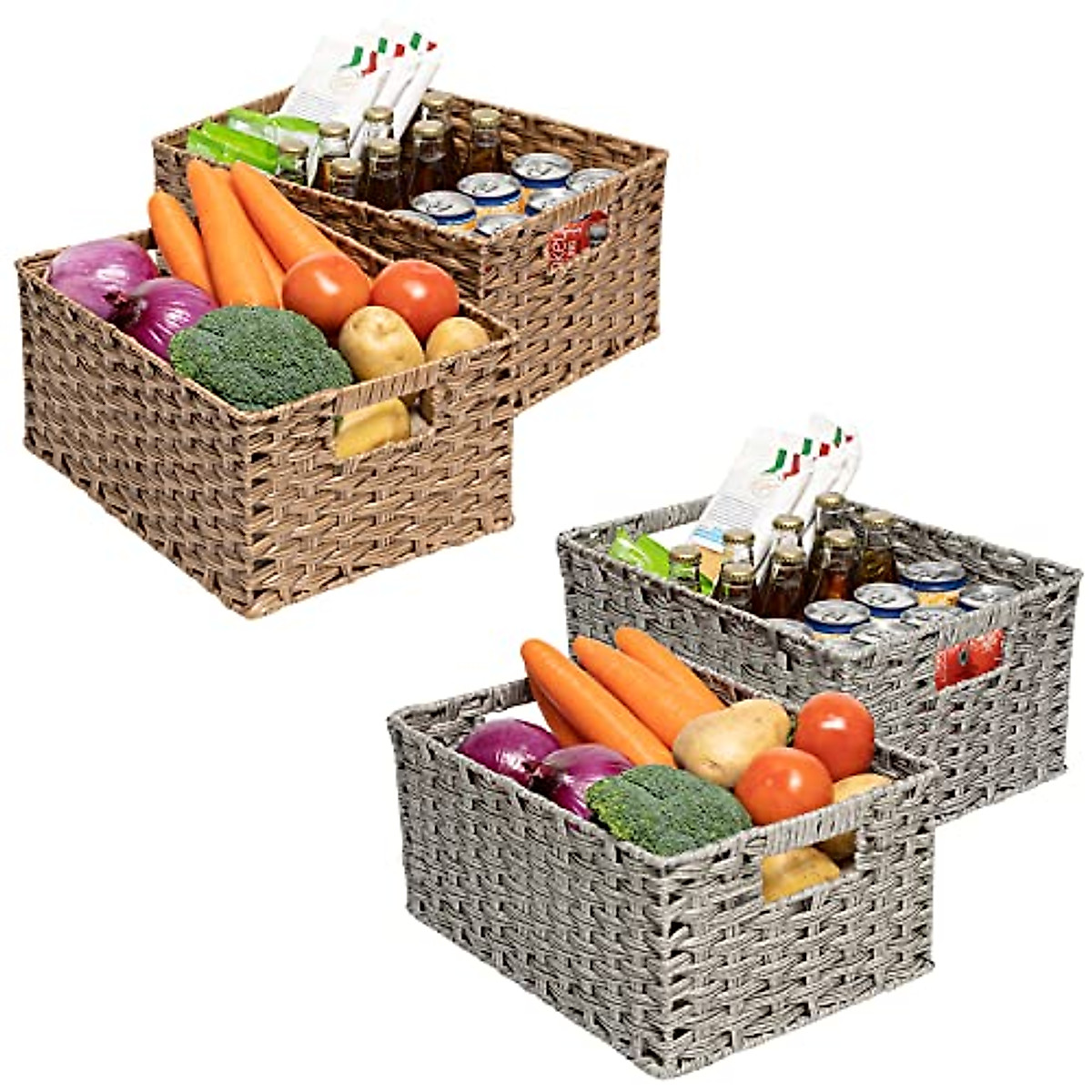 ROSOS Wicker Baskets 4 Pack, Waterproof Wicker Storage Basket with Handles, Washable Large Wicker Baskets for Storage