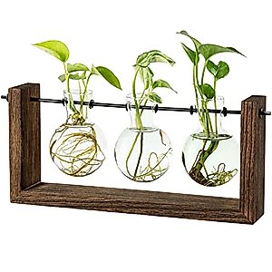 Yangbaga Plant Propagation Stations Terrarium Glass Planter with Wooden Stand 3 Bulb Vases for Hydroponics Indoor Office Desk Home Decor, Plant Holder Gifts