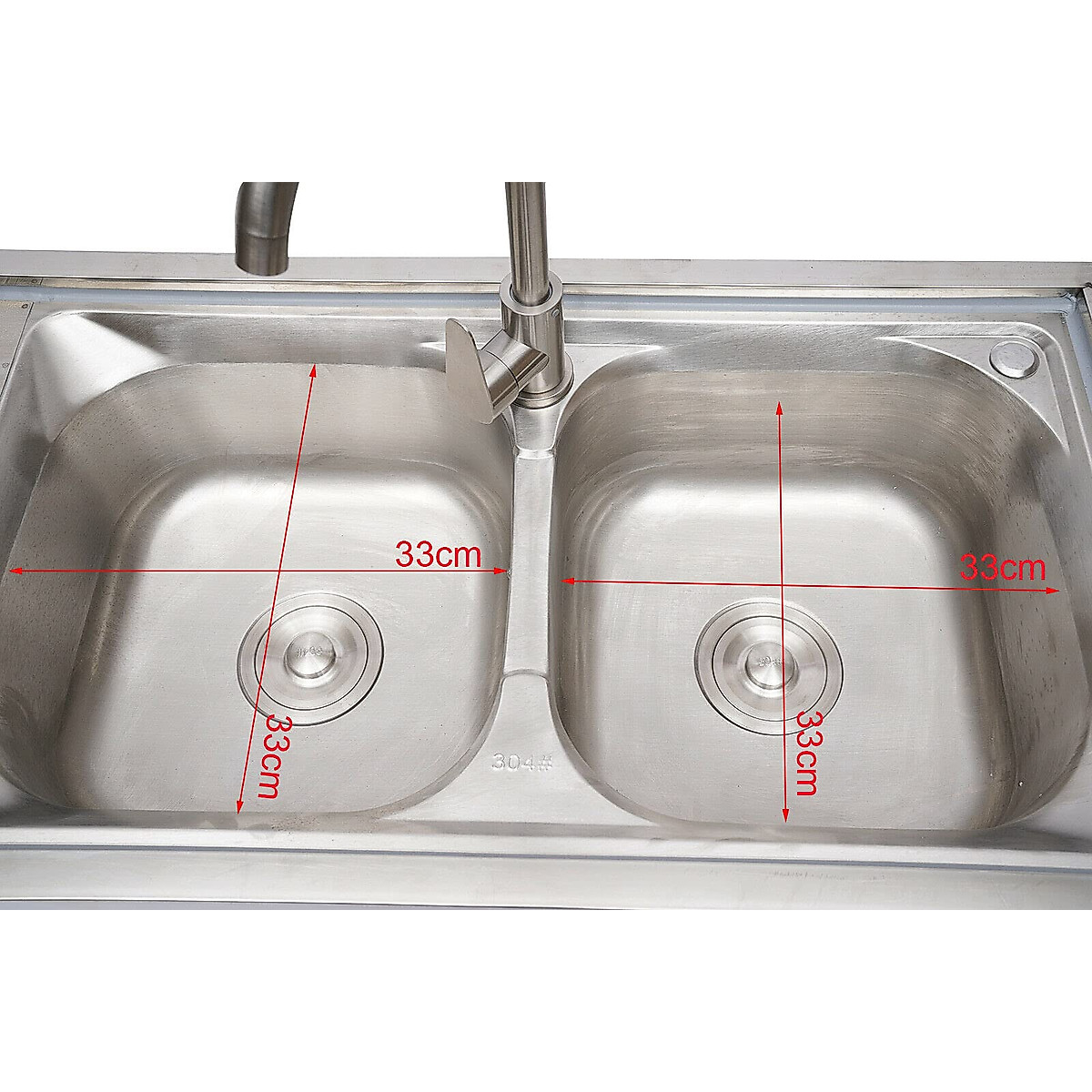 Commercial Sink Basin w/Faucet Catering Prep Table Kitchen Shelf Stainless Steel Outdoor Sink Freestanding with 2 Shelves 2 Drainer for Garage,Restaurant