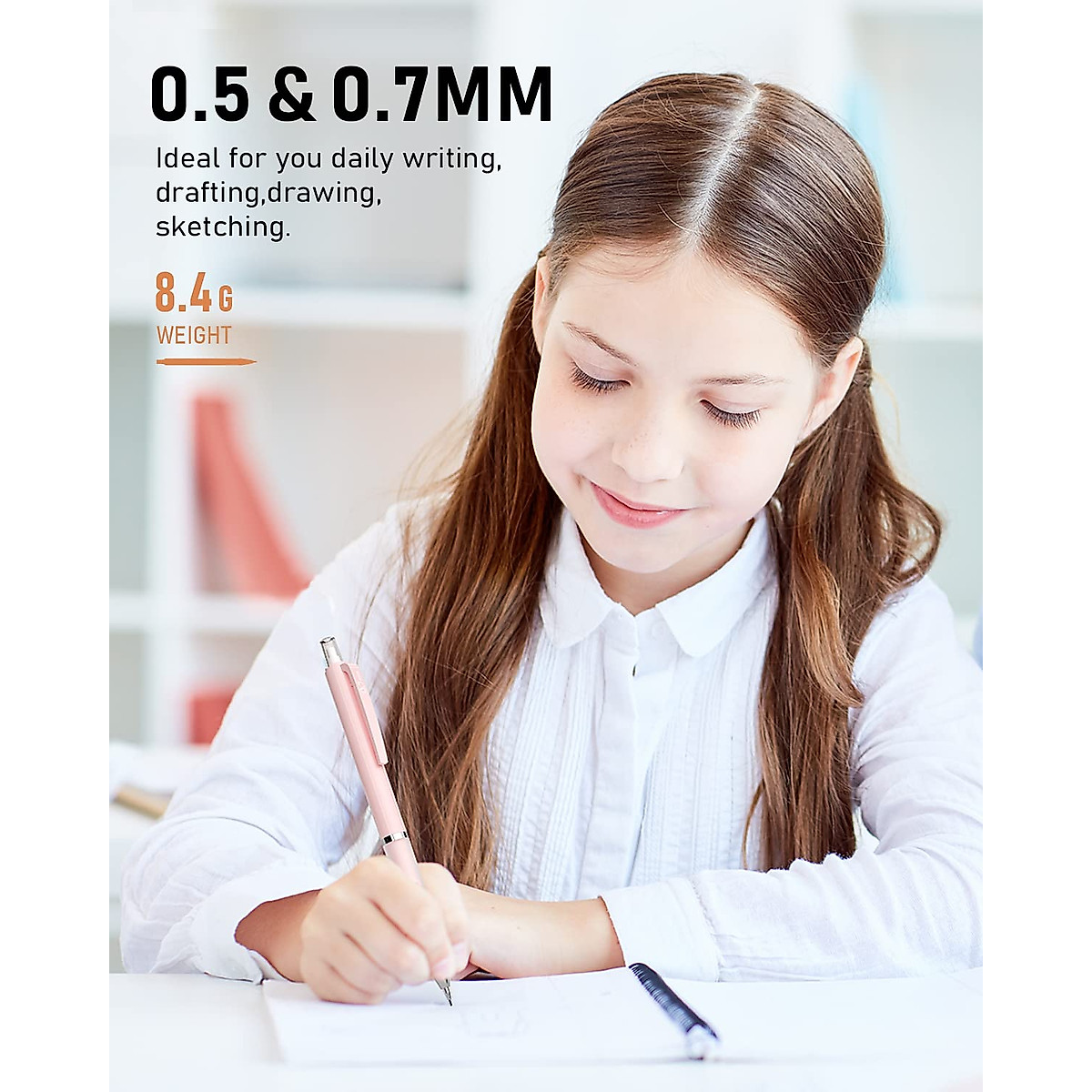 Nicpro 6 PCS Pastel Mechanical Pencil 0.5 & 0.7 mm for School, with 12 tubes HB Lead Refills, 3 Erasers, 9 Eraser Refills For Student Writing,Drawing,Sketching, Blue & Pink & Violet Colors - With Case