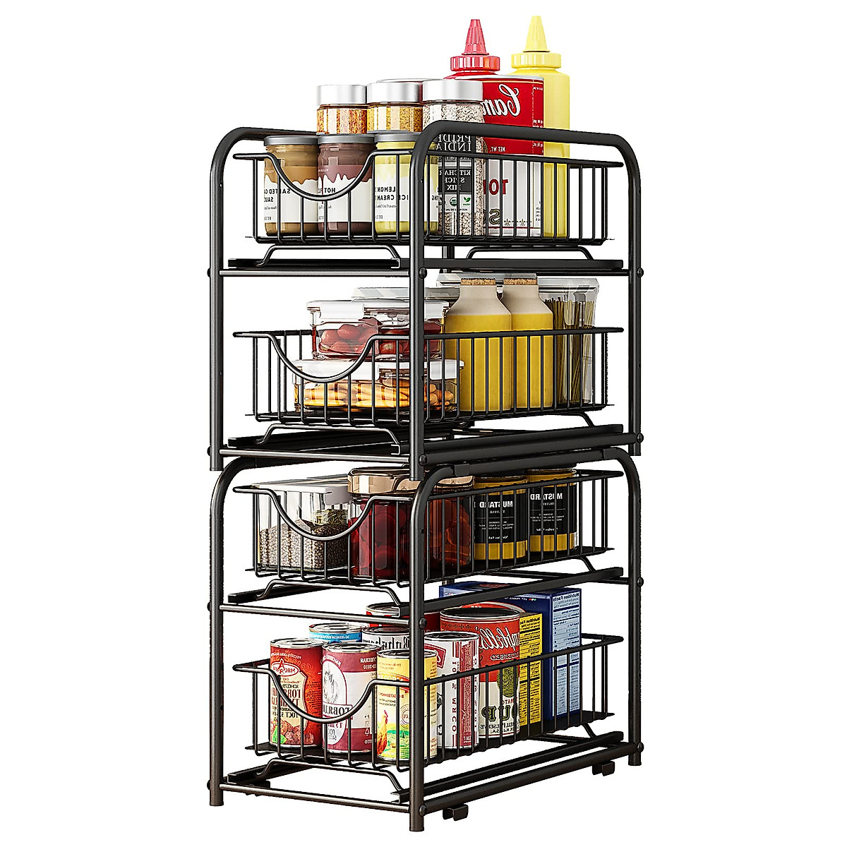 AIYAKA under sink storage 2 Tier Stackable Sliding Basket Organizer Drawer For Kitchen And Bathroom/Cabinet Drawers,2-piece,black