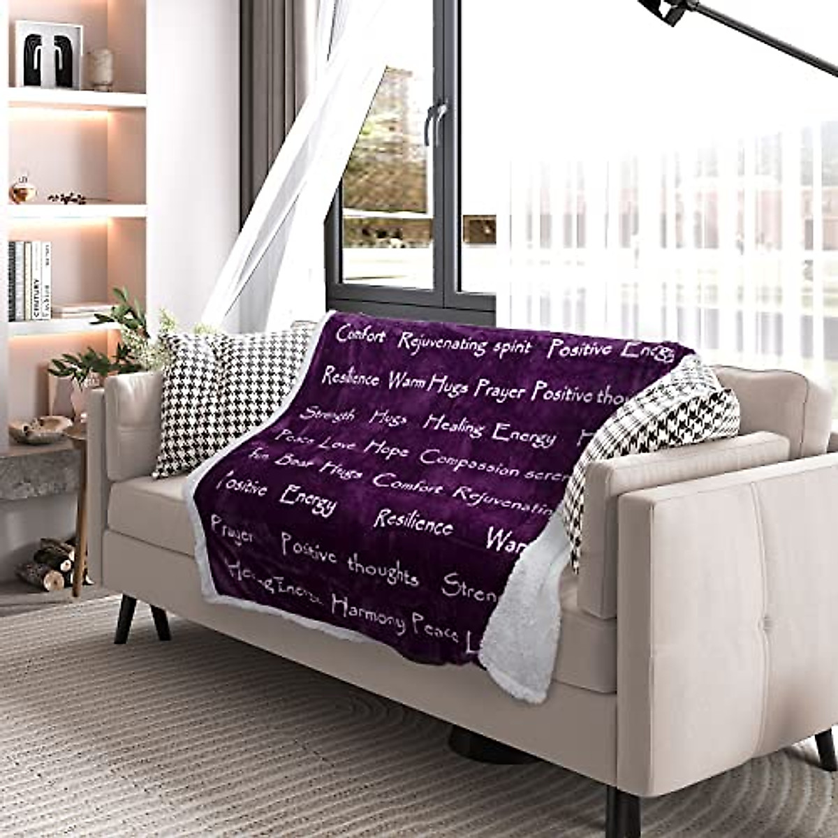 CIMA Healing Positive Blanket, Gift for People Need Hug Strength Company, Thoughts Positive Energy Love & Hope & Fluffy Comfort (50 x 60 Inch Purple)