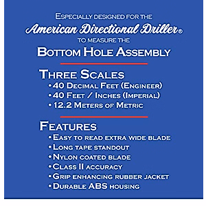 40 Foot Tape Measure – Wide Blade – Engineer Scale, Imperial Inch/Foot, Metric – Bottom Hole Assembly – BHA Tape – Directional Drilling Tape Measure – Class II