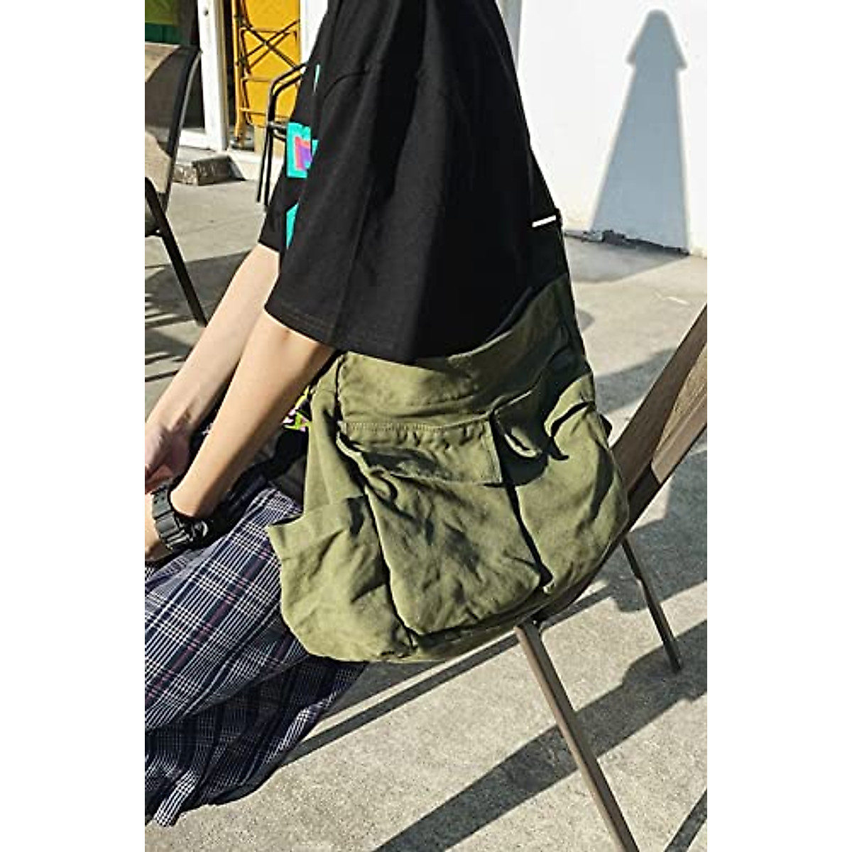 Women Men Canvas Messenger Bag Large Hobo Bag with Multiple Pockets Canvas Crossbody Shoulder Bag Messenger Tote Bag Handbag