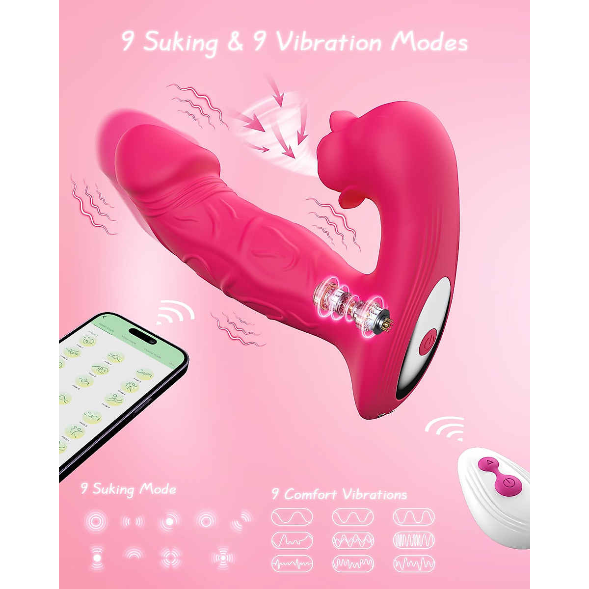 Rose Vibrator Toy for Woman,Sucking Dildo Stimulator with 9 Sucker Vibrators Modes,Remote Control G Spot Nipple Stimulation Sex Toys,Anal Plug for Adult Sex Toy for Woman Female Couples