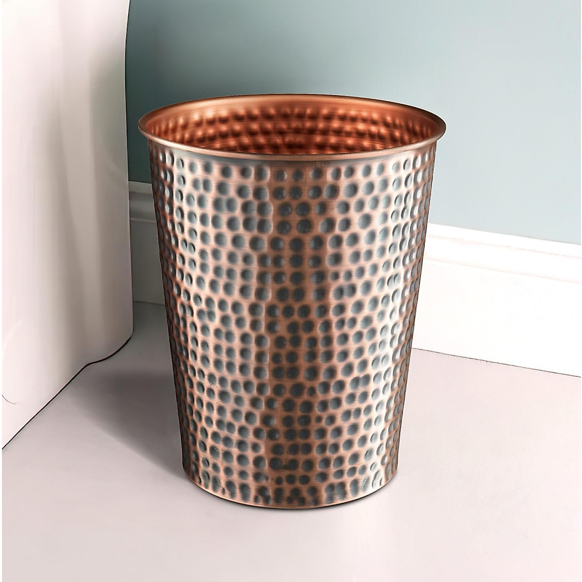 Monarch Abode Circular Wastebasket and Trash Can for Home Office & Bedroom - Decorative Wastebasket - Bathroom Waste Basket- Durable Hand Hammered Antique Copper Finish - Bathroom Trash Can