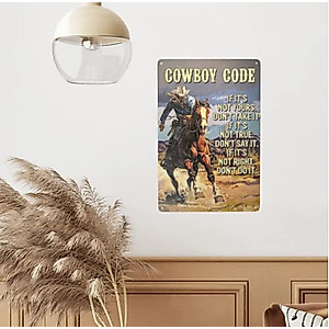 Vintage Tin Sign Art Cowboy Metal Poster Cowboy Metal Tin Signs Cowboy Riding Horse Cowboy Code Poster Retro Metal Logo Poster Home Kitchen Bar Cafe Bathroom Wall Decor Gifts 8x12 inch