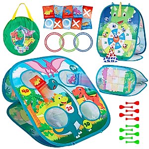 Chuchik Dinosaur/Unicorn 5in1 Animal Bean Bag Toss Game Toy Outdoor Games for Kids, Gift for 3 Year Old Boy Toys Birthday, Outside Toys for Toddlers 2-4 3-5 4-6 Cornhole Ring Yard Games for Kids