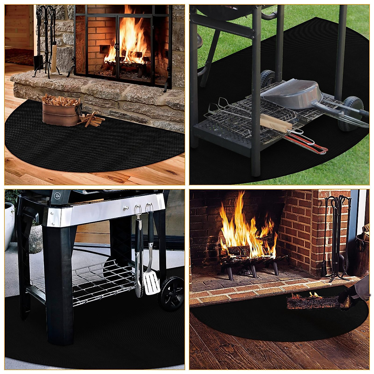 Svepndic 46 x 26 Fireplace Hearth Mats Fire Resistant Half Round Fireproof Fireplace Mat Black Fire Retardant Pad Fireplace, Protect Floors Patio from Sparks Embers