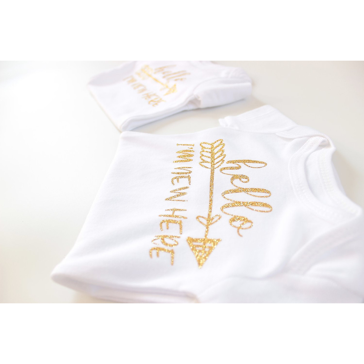 OoSweetCharlotteoO Newborn Baby Girl Coming Home Outfit Hello I am New here Bodysuits 3pcs (Newborn) (Newborn, Peach Short Sleeve)