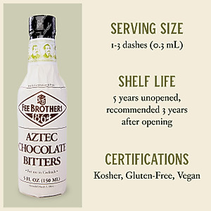 Fee Brothers Aztec Chocolate Cocktail Bitters - Aromatic Cocktail Mixer & Concentrated Flavoring, Gluten Free, Vegan-Friendly, 5 fl oz