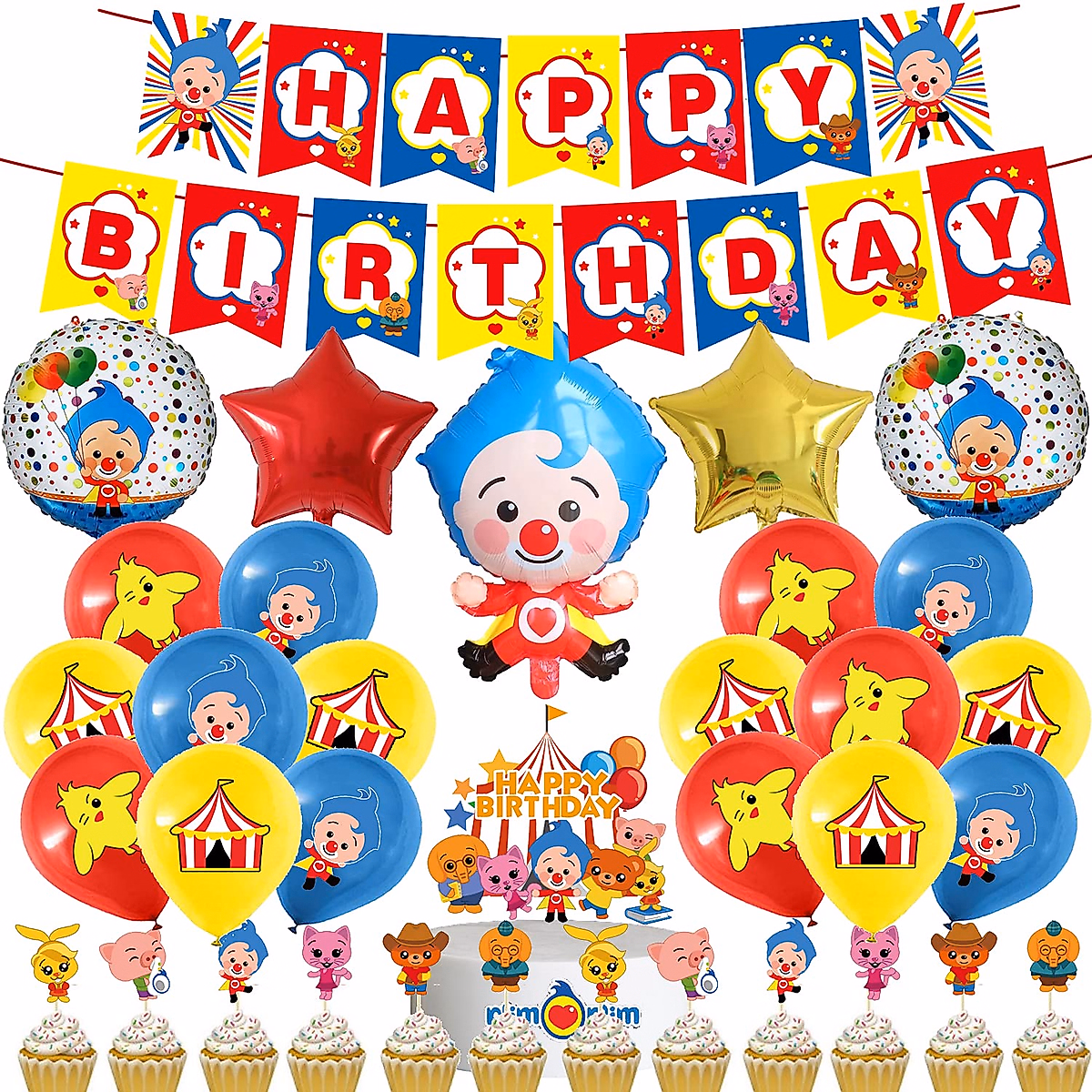 YNOU Clown Birthday Party Supplies Clown Theme Birthday Party decorations for Kids Teens with Happy Birthday Banner, Cake Topper, Cupcake Toppers, Balloons for Clown Party Decorations
