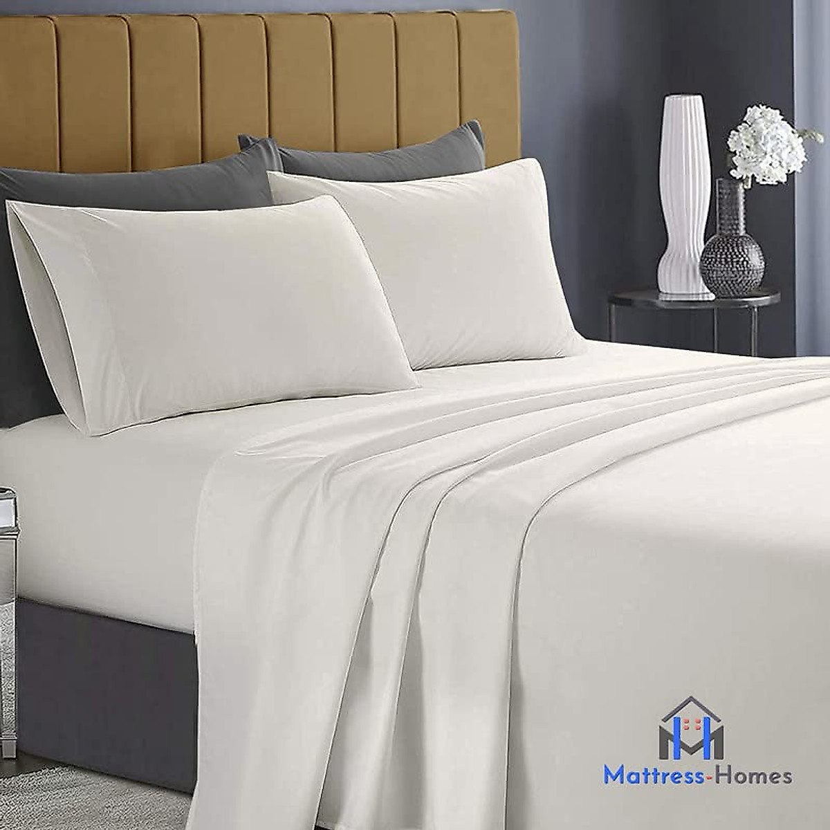 Mattress-Homes 600 Thread Count 100% Long Staple Soft Cotton, 4 Piece Sheets Set, RV Short Queen Size, Smooth & Soft Sateen Weave, Ivory Solid Short Queen Sheet Set for Rv Camper