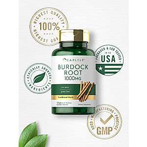 Carlyle Burdock Root | 1000 mg | 200 Capsules | Non-GMO and Gluten Free Formula | Traditional Herb Supplement | Arctium Lappa Extract