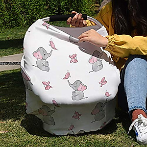 Carseat Cover for Girls Babies, Elephant Nursing Covers for Breastfeeding Baby, Car Seat Stroller Combos Cover,Pink Magic Butterfly Infant Carseat Canopy,Newborn Shopping Cart Covers