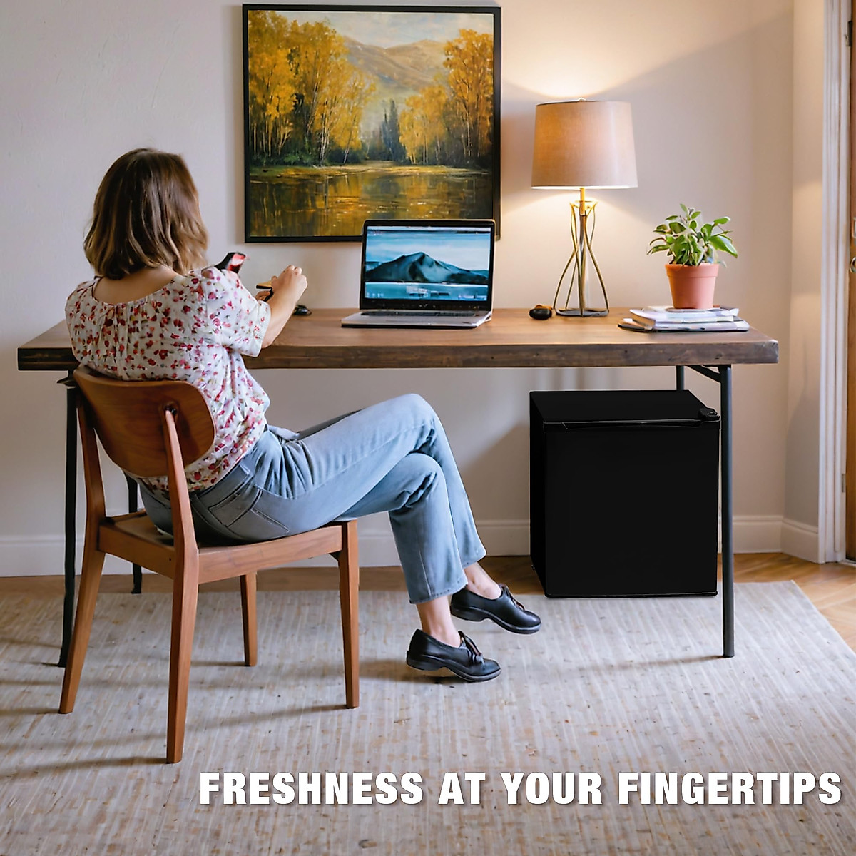 Manastin 1.7 Cu.Ft Mini Fridge with Freezer, Low Noise Compact Refrigerator, Adjustable Thermostat, Energy Saving, Stylish Small Fridge for Bedroom, Office, Dorm, Hotel. (Stylish Black)