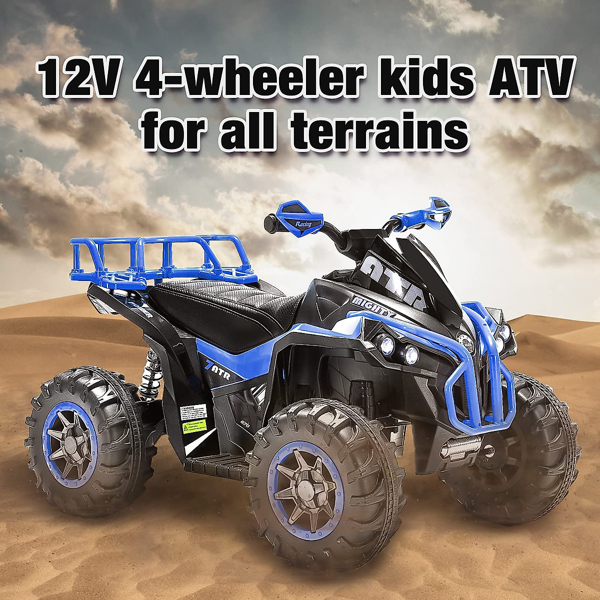 Soar Four Wheeler for Kids - Electirc Toddler 4 Wheeler for Kids 3-6, Ride on ATV 12v Battery Powered, Kids Quad with LED Lights, Music, High Low Speed, USB/TF, Treaded Tires, Blue