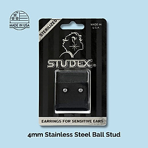 STUDEX Sensitive Stainless Steel Ball Stud Earrings 4mm | Hypoallergenic and Nickel Safe for Sensitive Ears | Surgical Stainless Steel Posts | High Fashion Earrings for Women and Men-PR-622W-S…