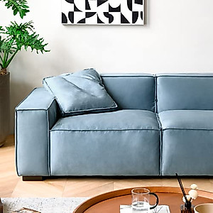Acanva Modern L-Shaped Deep Sectional Sofa Furniture Set for Living Room Lounge, Minimalist Style Comfy Suedette Upholstery Corner Couch with Chaise, Blue