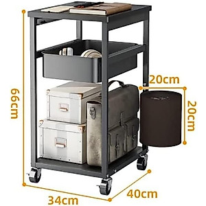 LOSTIS Storage Trolley Rolling Cart Utility Cart Metal Kitchen Storage Cart with Lockable Wheels and Trash Basket Rolling Cart Snack Storage Trolley Bedroom Kitchen Storage Cart Rolling Storage Cart