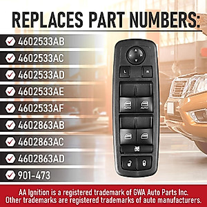 Driver Side Master Power Window Switch, Double Auto Button ONLY - Compatible with Chrysler, Dodge & Jeep, Ram, Grand Caravan, Journey, Liberty - Replaces 4602863AD, 4602870AD, 901-473, 4602863AB