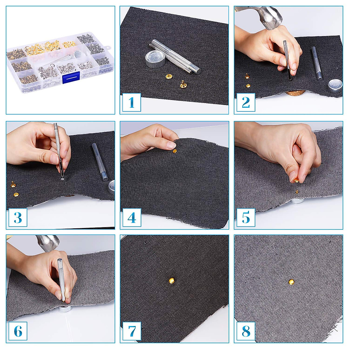 Paxcoo 480 Sets 3 Sizes Leather Rivets Double Cap Rivet Tubular Metal Studs with 3 Pieces Setting Tool Kit for Leather Craft Repairs Decoration, 4 Colors