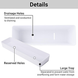 GREANER Flower Boxes, 3 Pack 12x3.8 Inch Rectangle Window Boxes, Herb Planters with Tray, Indoor Succulent Cactus Flowers Plastic Drawable Pot for Windowsill, Garden, Balcony, Office Outdoor (White)