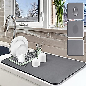 Dish Drying Mat for Kitchen Counter, 24"x16" Dish Drying Pad with Non-slip Rubber Backed, Hide Stain Anti Absorbent for Kitchen Counter, Drying Mat for Coffee Machine Dish Rack