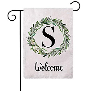 ULOVE LOVE YOURSELF Welcome Decorative Garden Flags with Letter S/Olive Wreath Double Sided House Yard Patio Outdoor Garden Flags Small Garden Flag 12.5×18 Inch