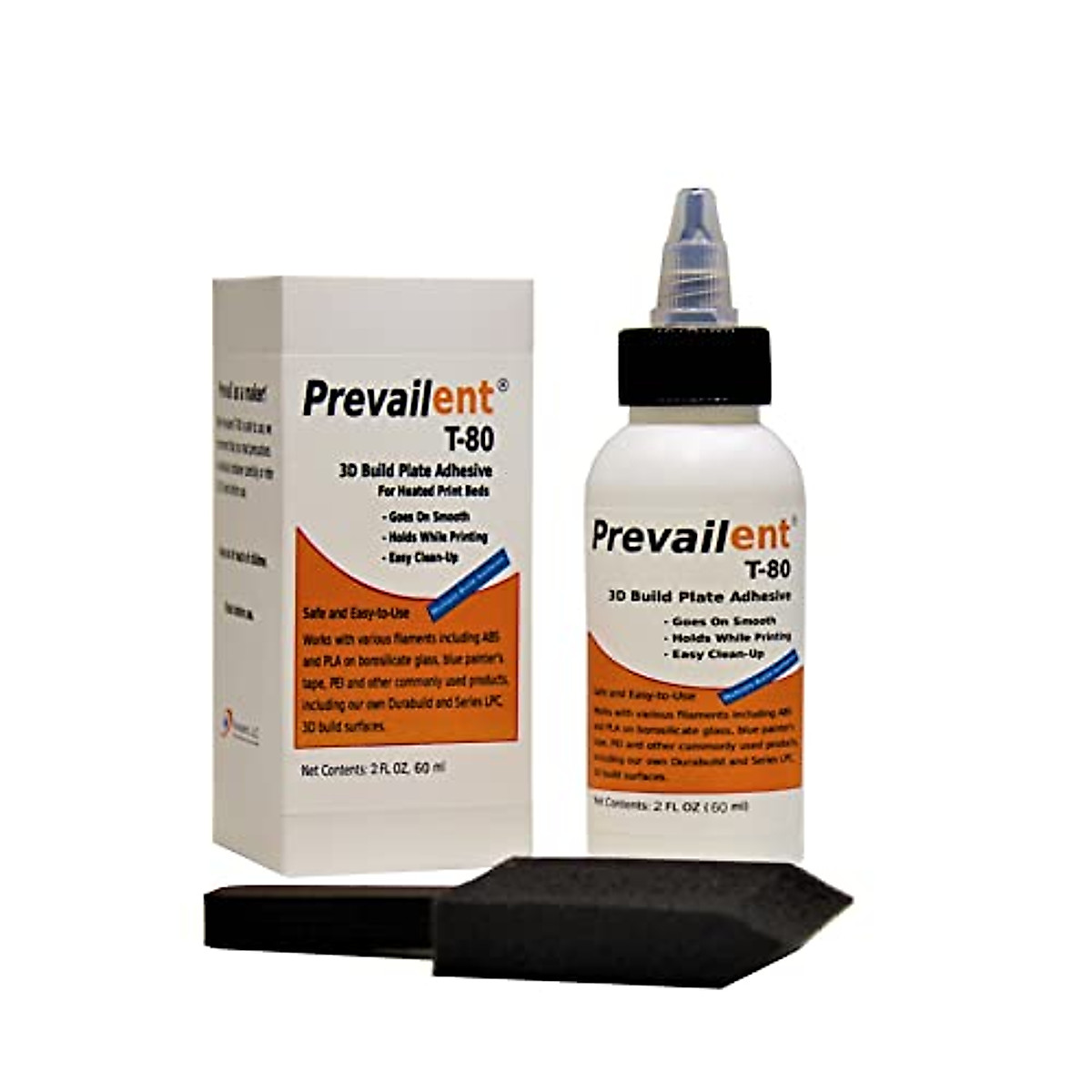 Prevailent T-80, 3D Printer Bed Adhesive Glue - Helps Prevent Warping, Strong Hold and Easy Release with Various Build Plates and Filament Types Including PLA, ABS, TPU, and PETG, 2 fl oz. (60ml)