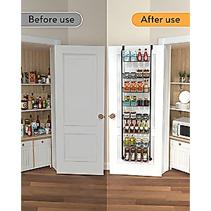 TIMEBAL 8 Tier Over the Door Pantry Organizer, Over the Door Organizer and Storage Rack with 8 Full Baskets, Metal Hanging & Wall Mounted Kitchen Storage Spice Rack, Bathroom Over Door Organizer-Black