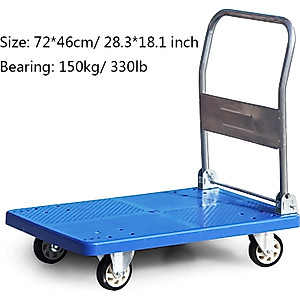ELEFOCUS Flatbed Hand Cart Platform Truck with Silent Wheels Foldable Handle Plastic Deck Push Cart for Home(Size:72 * 60-330lbs)