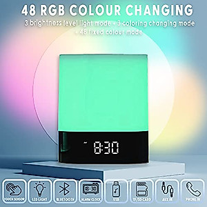 Bluetooth Speaker Night Light,12/24H Alarm Clock, 5 in 1 Touch Sensor Beside Lamp, Dimmable & Multi-Color Changing,SD TF Card MPF Music Player,Gift ideas for 10 11 12 13 14 Year Old Teenage Girls/Boys