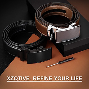 XZQTIVE Fashion Ratchet Leather Dress Belt for Men with Automatic Sliding Buckle 2Pack