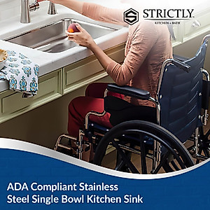 Strictly Sinks 23-7/16 Inch ADA Compliant Undermount Kitchen Sink - Single Bowl Kitchen Sink with Accessories, 18 Gauge Stainless Steel Sink with Strainer Drain, Roll Up Dish Drying Rack & Bottom Grid