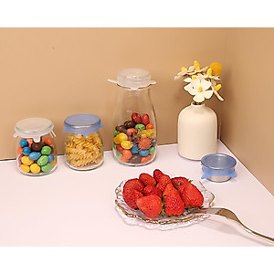 WhisprWield Extra Small Silicone Stretch Lids 2 Inch 6PCS Resuable Jar Cover Fit 2 to 2.3 Inch Containers,BPA Free, Leakproof, Microwave&Freezer Safe,Blue Clear, bwlid1