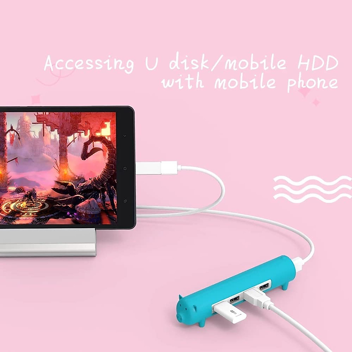 UXZDX CUJUX 4 in 1 Cute Pet-Shape HUB for MAC Notebook Aluminum Alloy Silicone 100cm Detached Data Cable (Color : Pink)