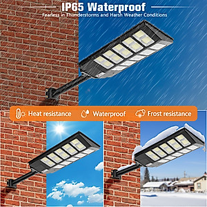 OOOLED Solar Street Lights Outdoor Waterproof 3000W 26000LM 6500K Super Bright White 800PCS LED Chips, Solar Flood Lights Outdoor Motion Sensor with Remote Control, Solar Lights for Outside Yard Patio